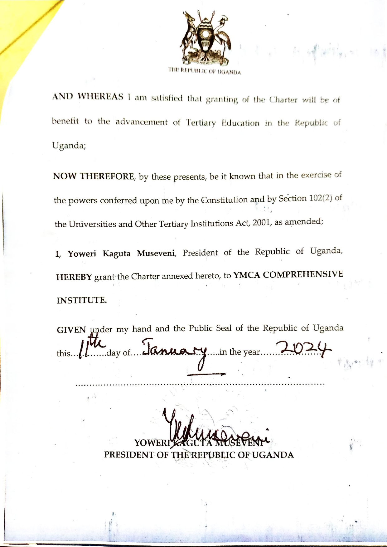 YMCA COMPREHENSIVE INSTITUTE (YCI) RECEIVES CHARTER STATUS – YMCA ...